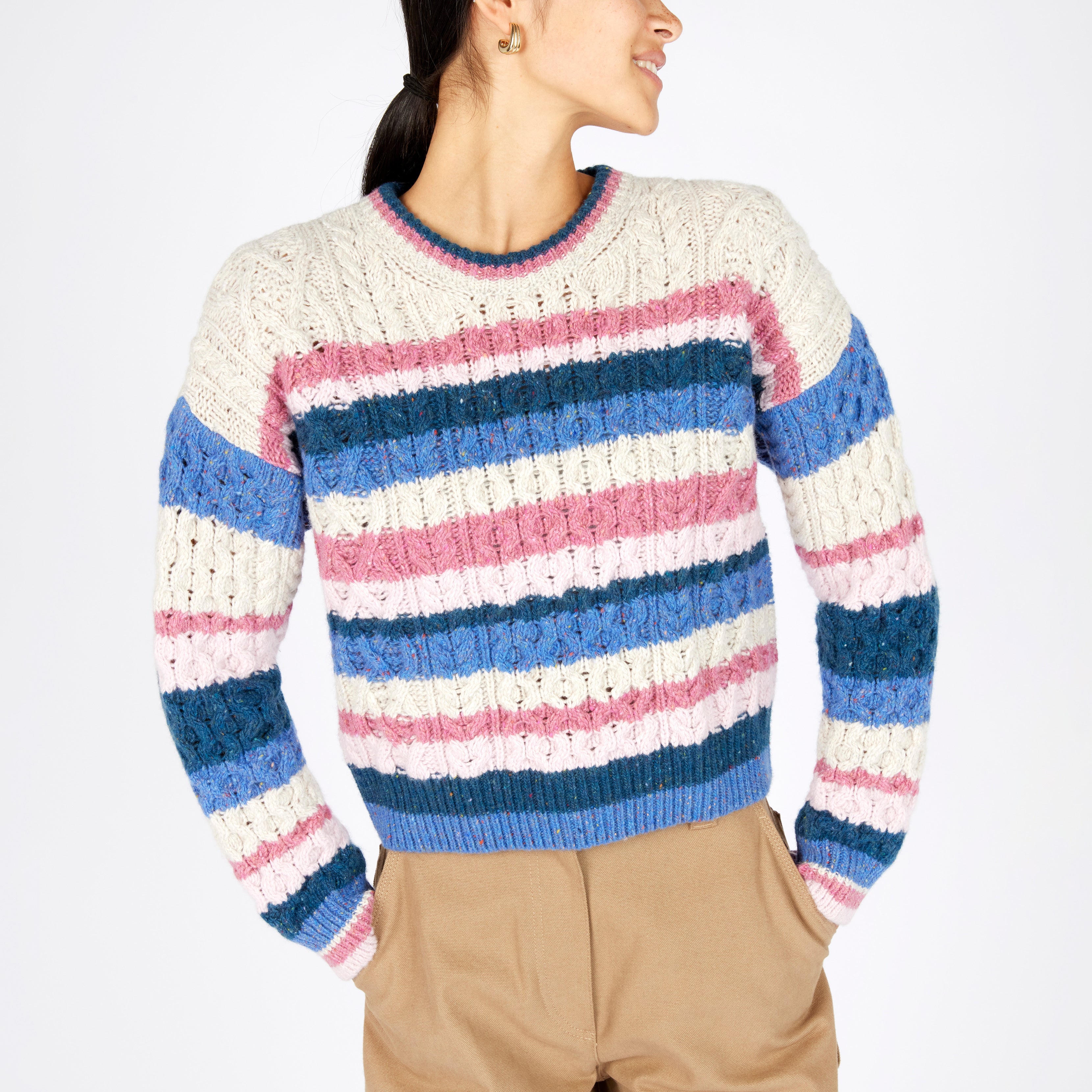 Maya Sweater - Pink Blue Stripe – Moloney's Irish Imports